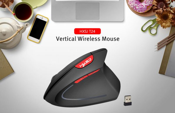 T24 6 Buttons 2400 DPI 2.4G Wireless Vertical Ergonomic Mouse with USB ...